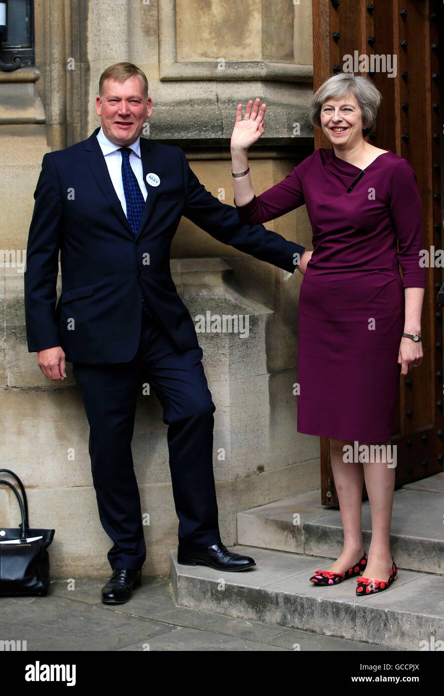 Home Secretary Theresa May with Kris Hopkins following her statement ...