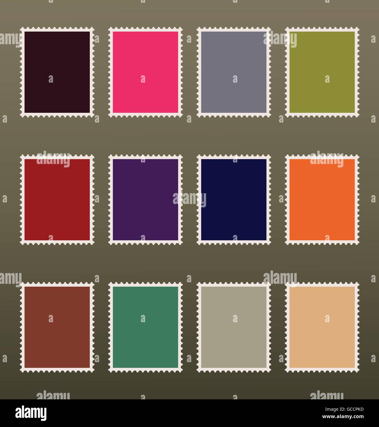 Twelve blank colorful postage stamps, vector templates with place for ...