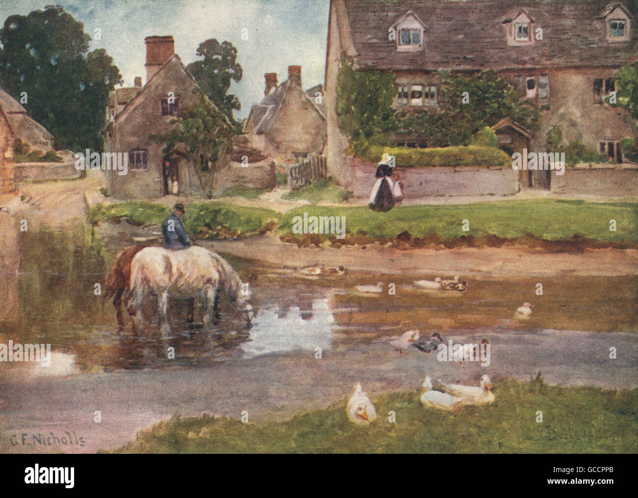 LOWER SLAUGHTER. village view. Cotswolds Gloucestershire. GF Nicholls ...