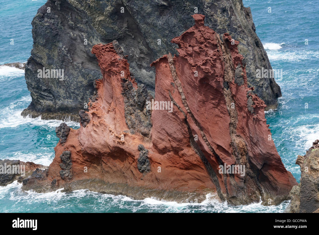 closeup of a bright red rock in the ocean Stock Photo - Alamy
