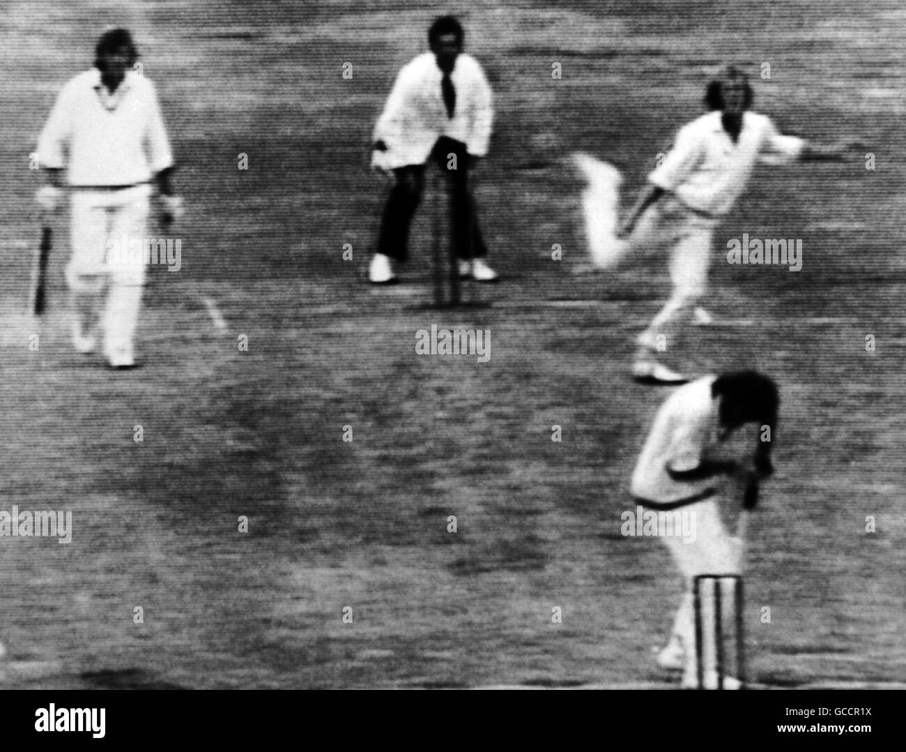New Zealand batsman Ewan Chatfield turns after being hit by a delivery ...