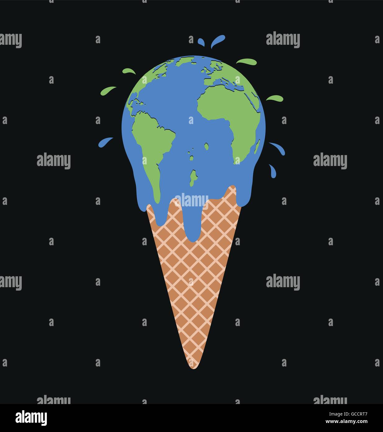 Ice cream earth melts - global warming concept. Vector Illustration EPS ...