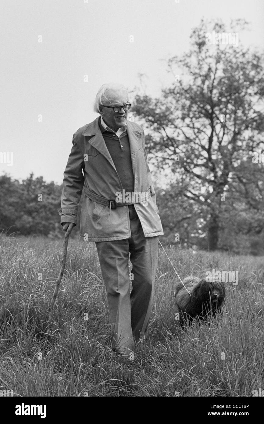 Labour leader Michael Foot on his morning walk on Hampstead Heath ...