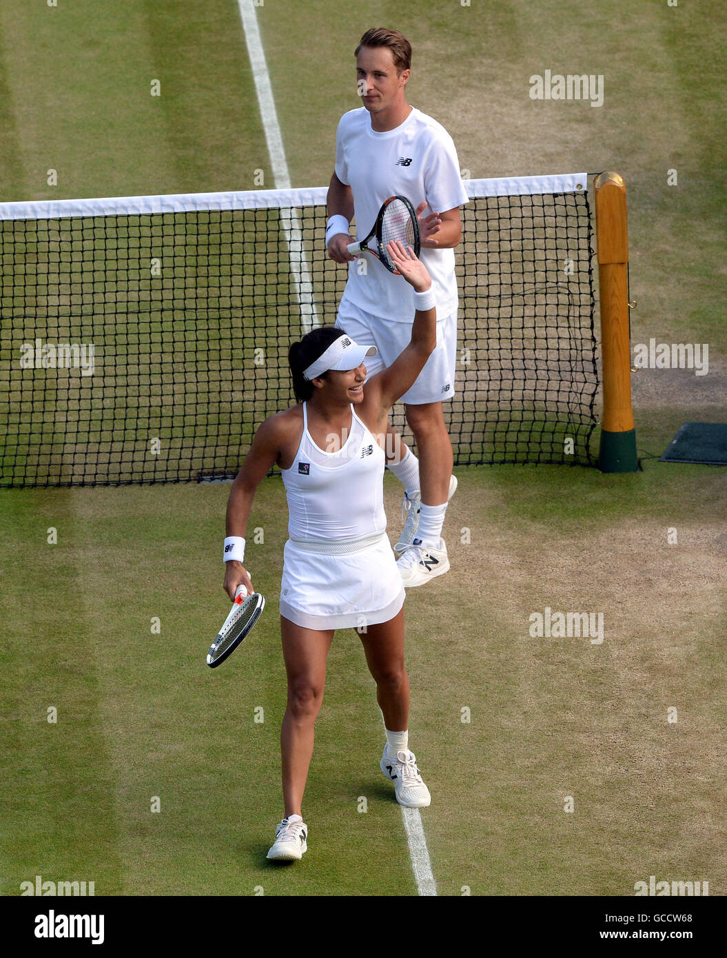 Heather Watson celebrates winning her doubles match with partner Henri ...