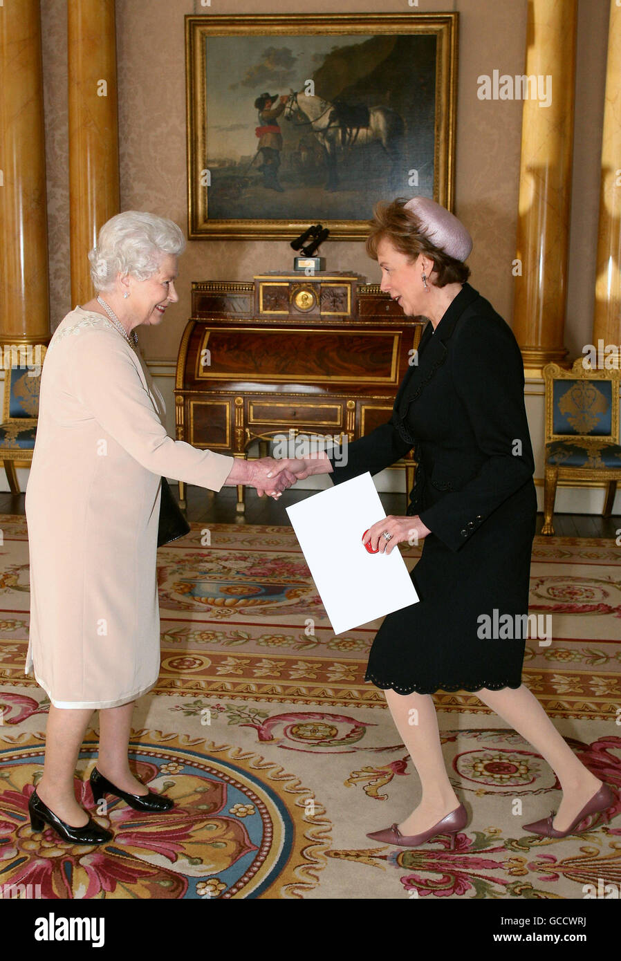 Britain's Queen Elizabeth II receives the Ambassador of Monaco Evelyne ...