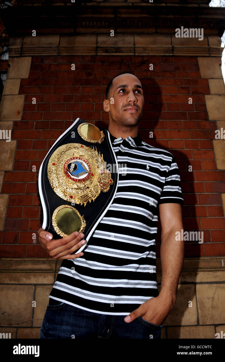 James DeGale poses with the vacant WBA International Super Middleweight title belt outside ...