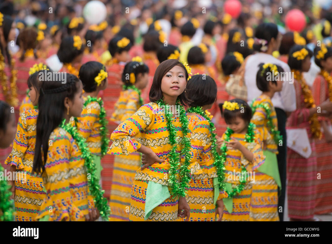 Traditional Dance Girls at the Thingyan Water Festival at the Myanmar ...