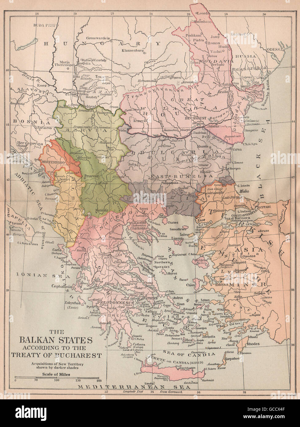 TREATY OF BUCHAREST 1913. Balkan States. Territorial modifications ...