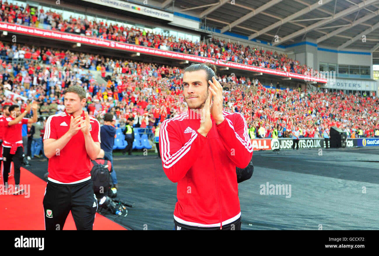 Wales' Gareth Bale celebrates his teams success at Euro 2016 with a ...
