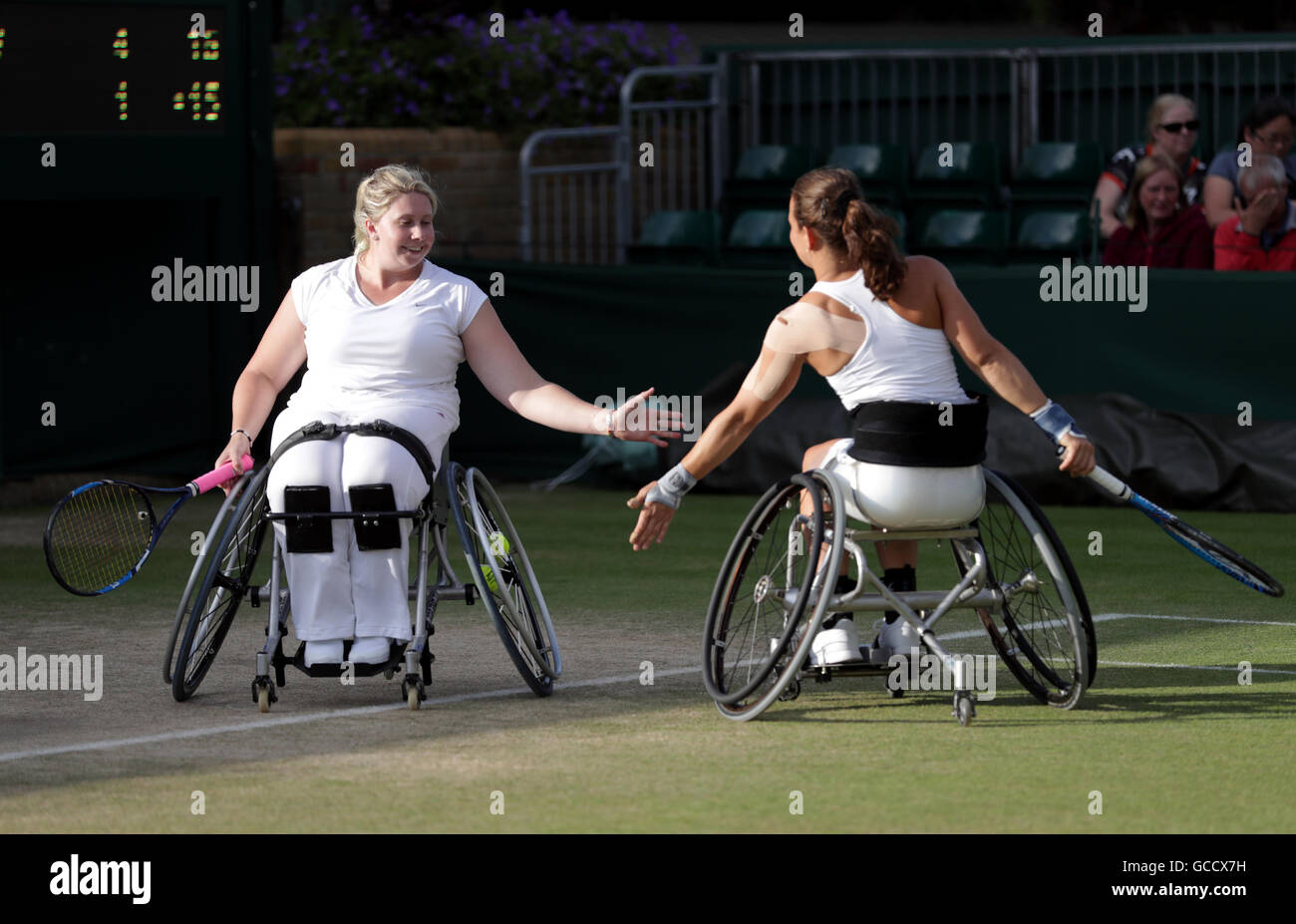Louise Hunt during her Ladies' Wheelchair doubles match on day eleven ...
