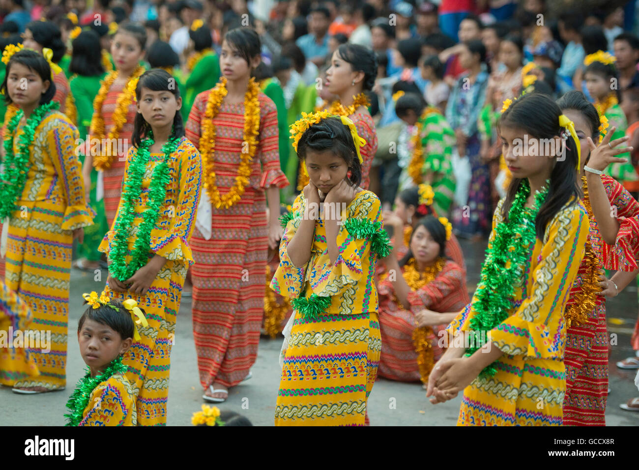 Traditional Dance Girls at the Thingyan Water Festival at the Myanmar ...