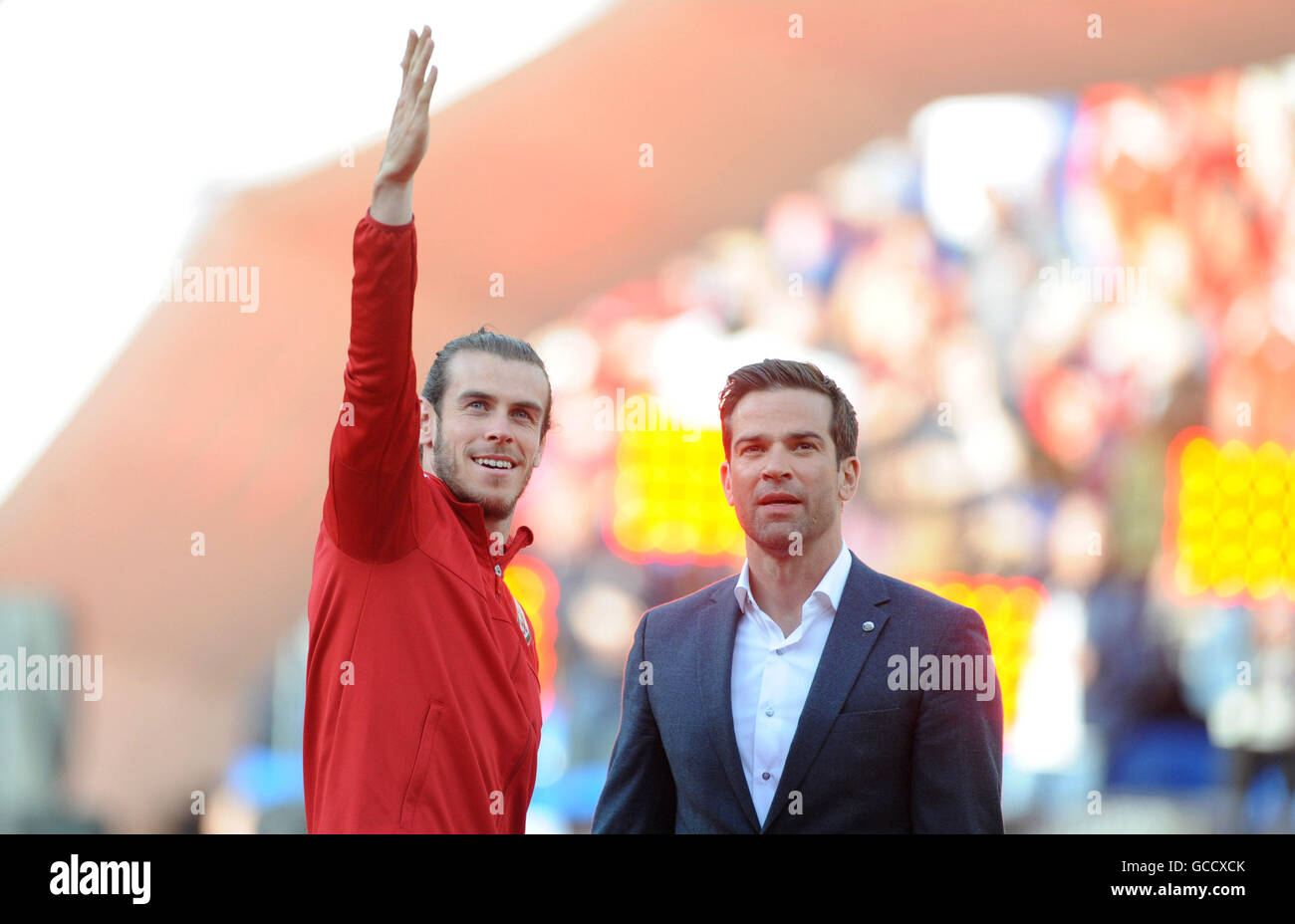 Wales' Gareth Bale celebrates his teams success at Euro 2016 with a ...