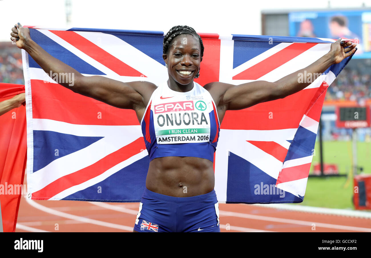 Great Britain's Anyika Onuora celebrates winning the Bronze medal in ...