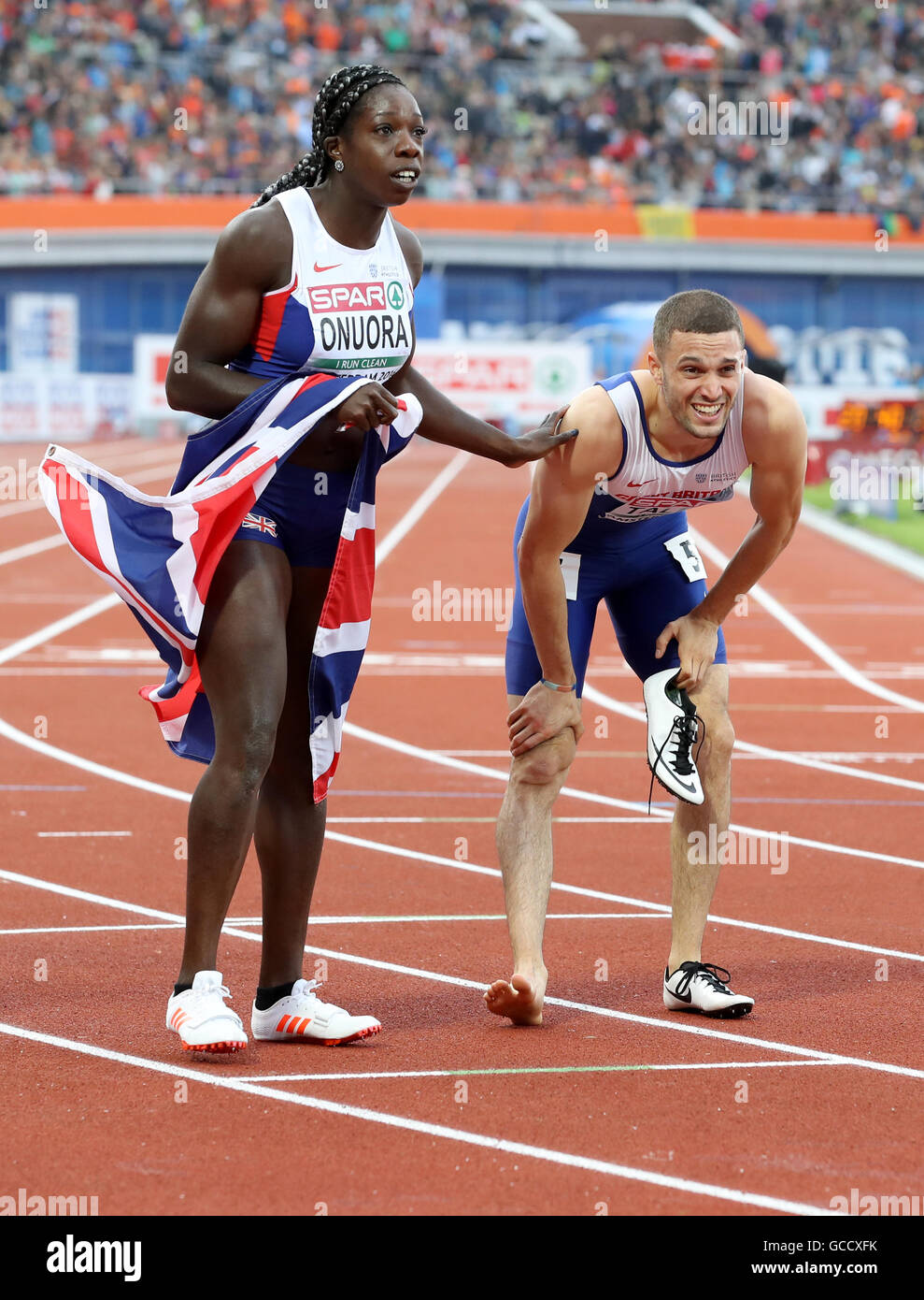 Great Britain's Anyika Onuora and compatriot Danny Talbot during day ...