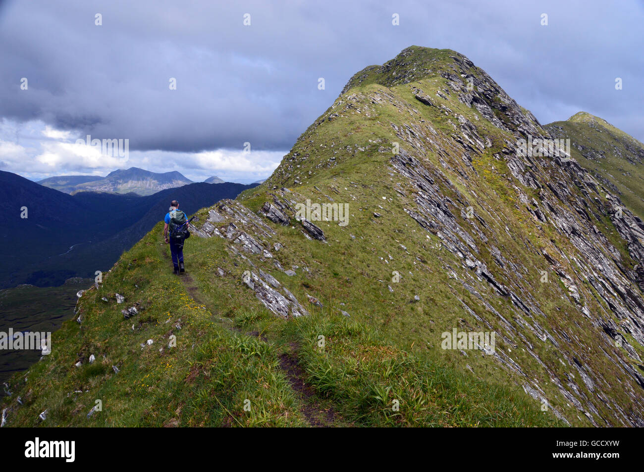 Lone Male Walking on the S/W Ridge of the Scottish Mountain Corbett ...