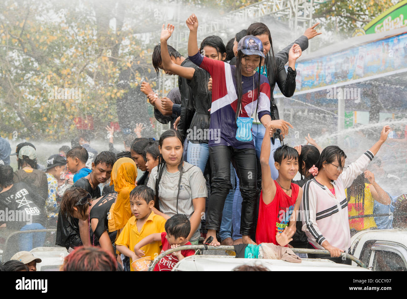 People at the Waterparty at the Thingyan Water Festival at the Myanmar ...