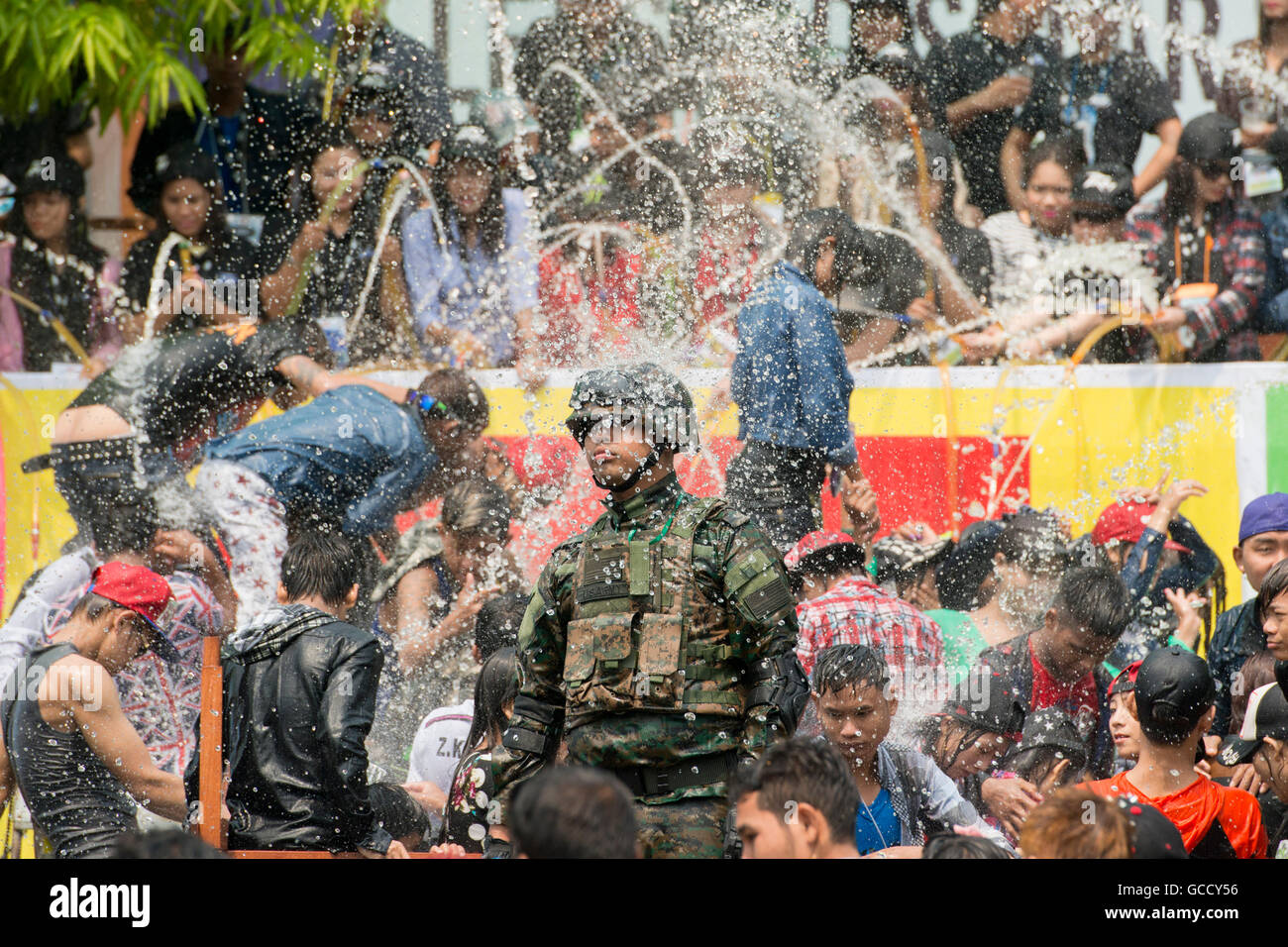 People at the Waterparty at the Thingyan Water Festival at the Myanmar ...