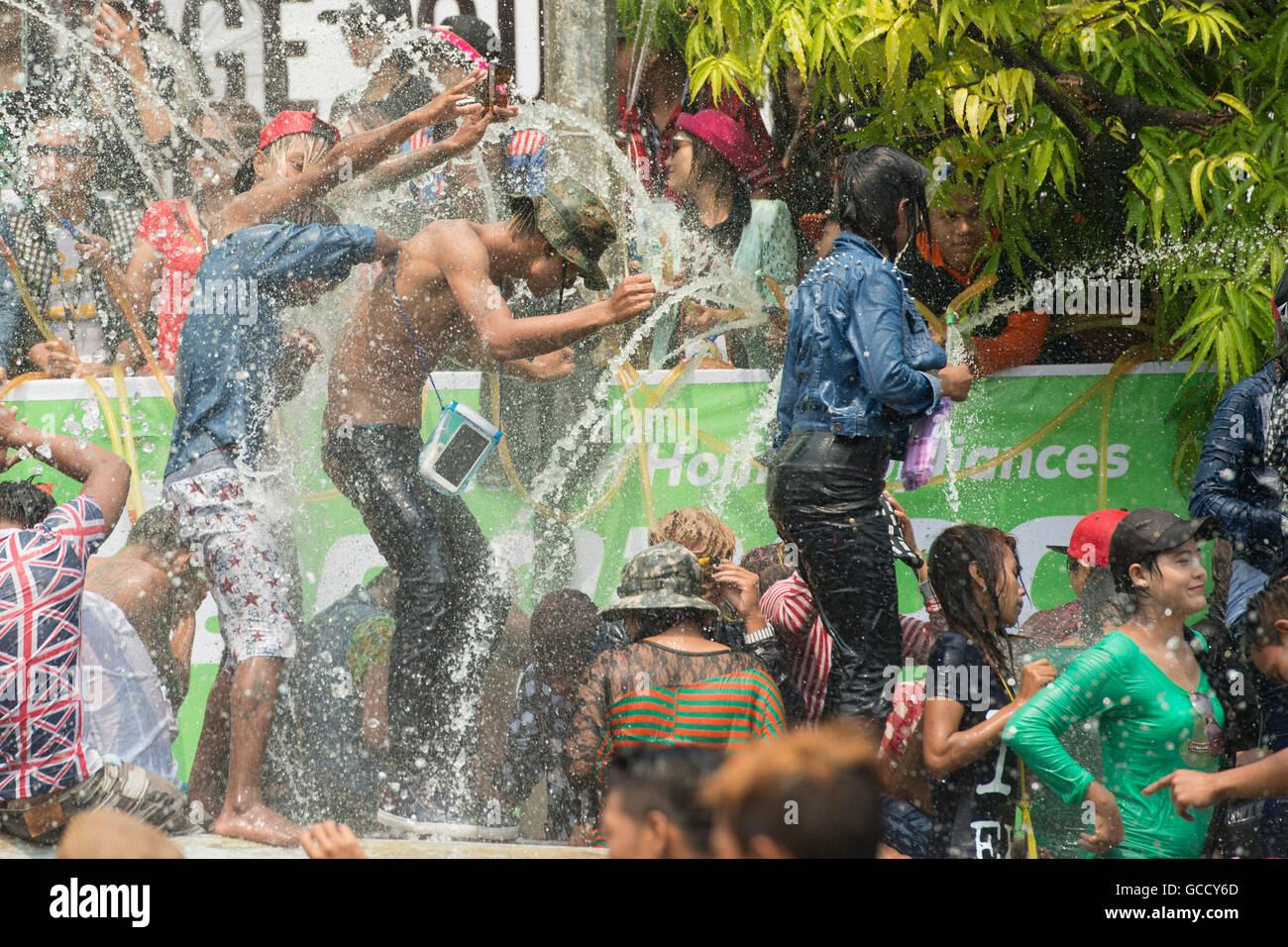 People at the Waterparty at the Thingyan Water Festival at the Myanmar ...