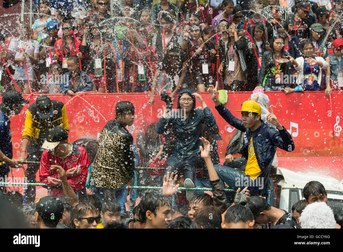 People at the Waterparty at the Thingyan Water Festival at the Myanmar ...