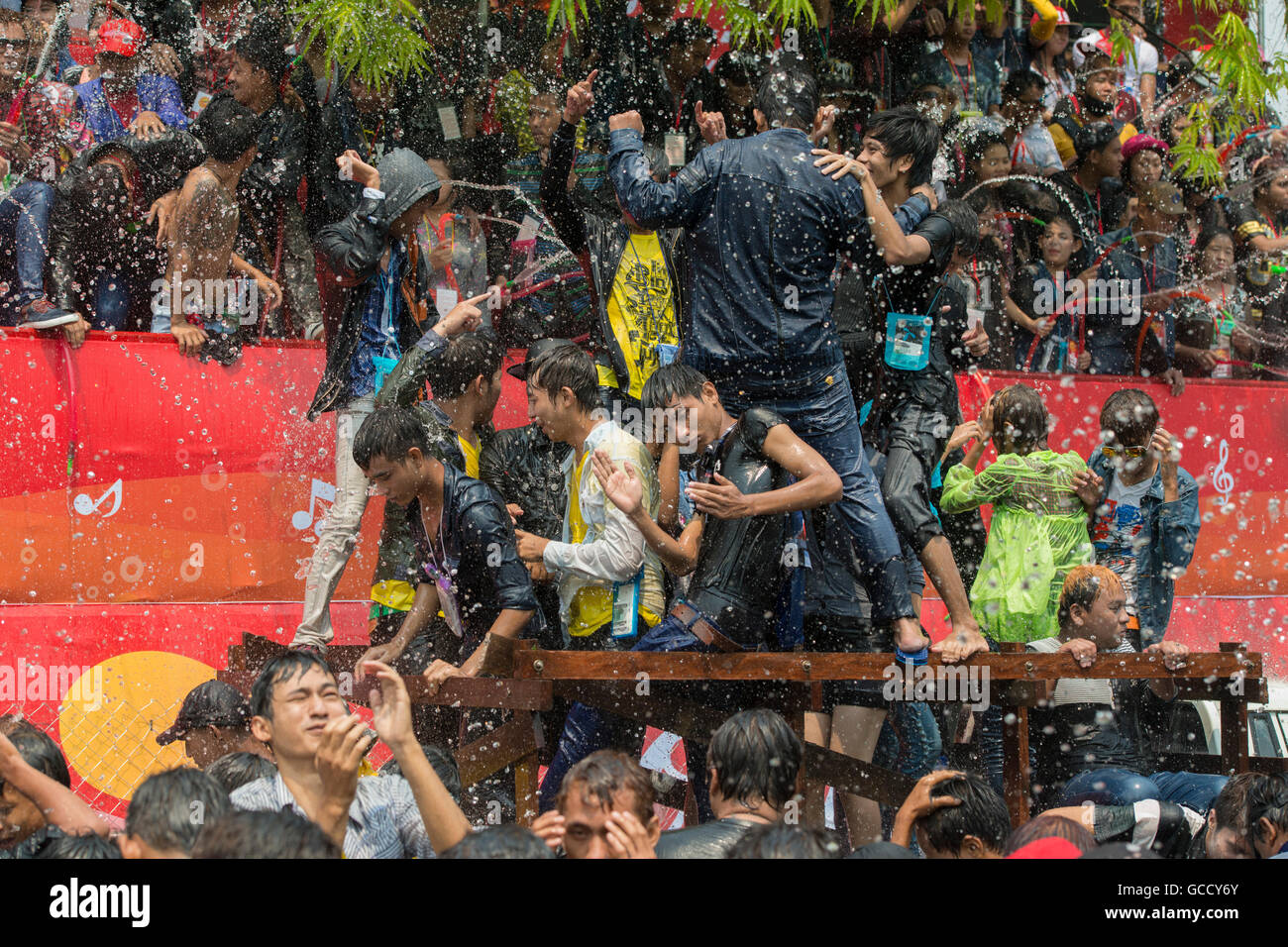 People at the Waterparty at the Thingyan Water Festival at the Myanmar ...
