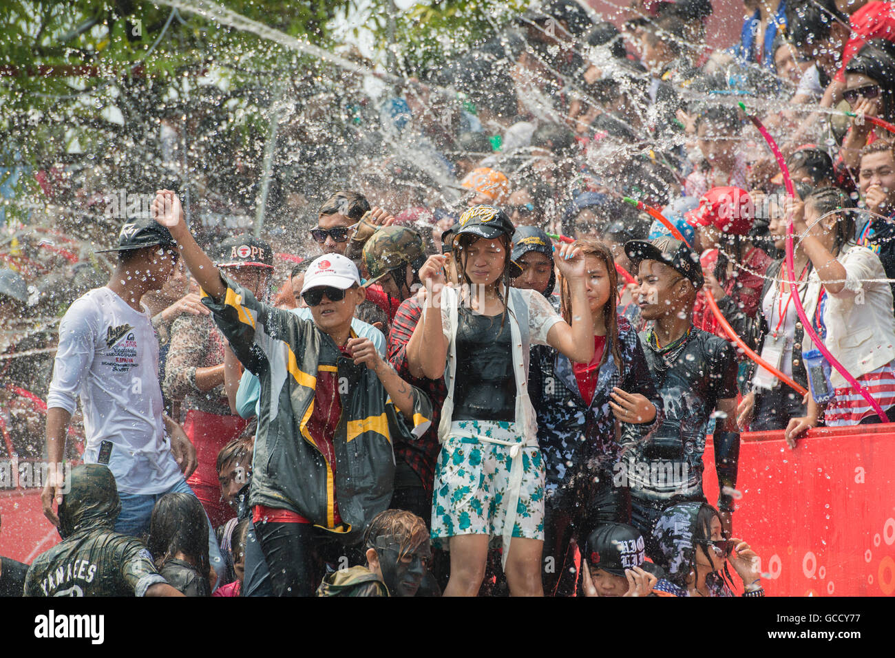 People at the Waterparty at the Thingyan Water Festival at the Myanmar ...