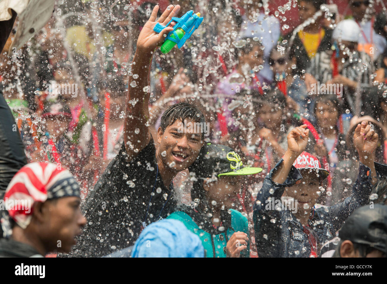 People at the Waterparty at the Thingyan Water Festival at the Myanmar ...