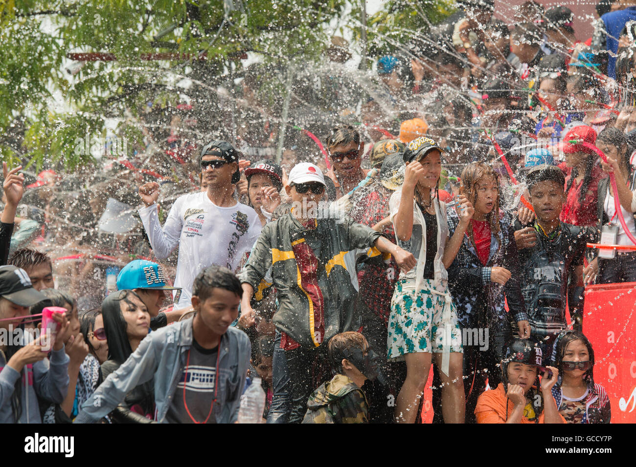 People at the Waterparty at the Thingyan Water Festival at the Myanmar ...