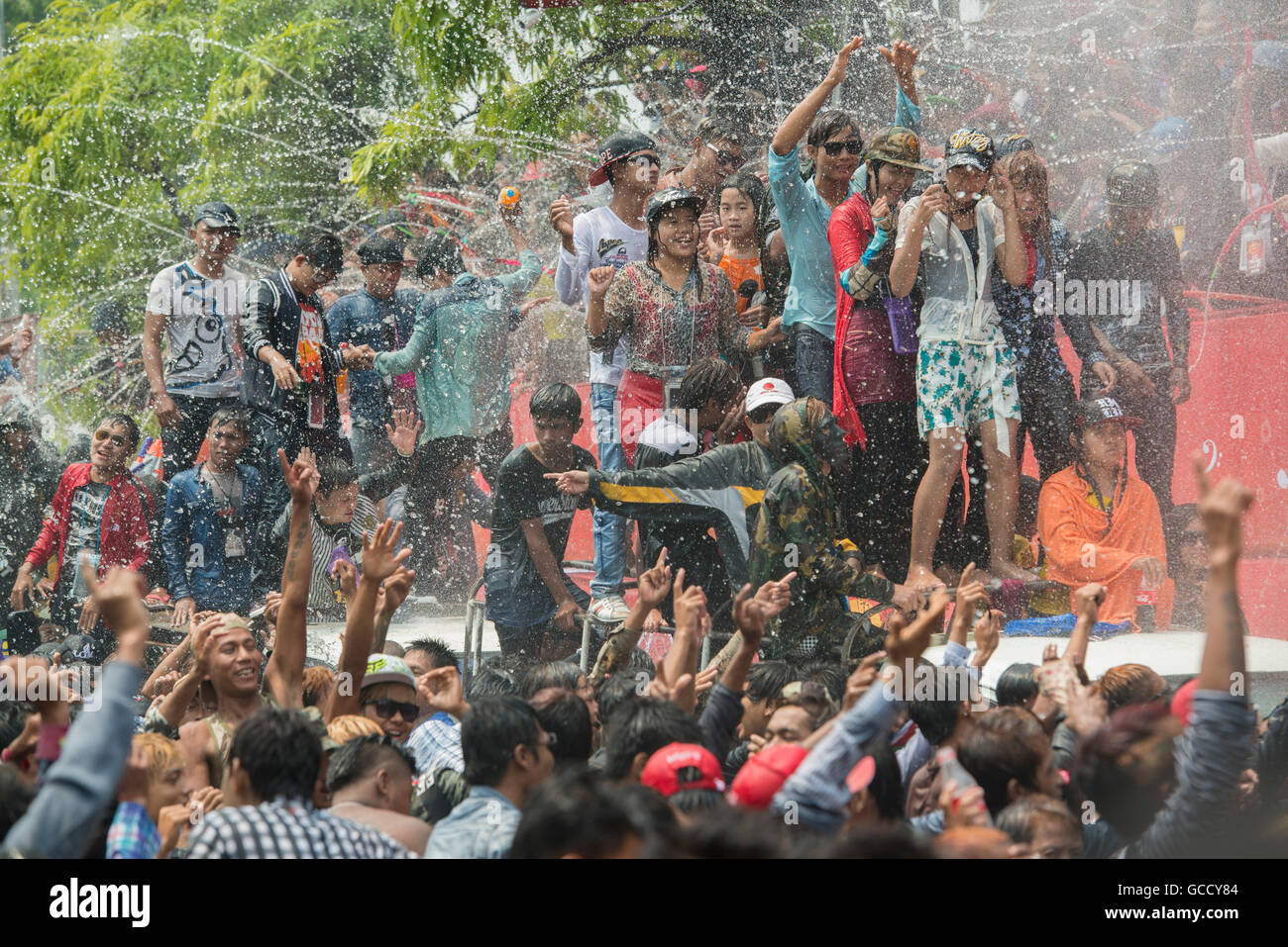 People at the Waterparty at the Thingyan Water Festival at the Myanmar ...