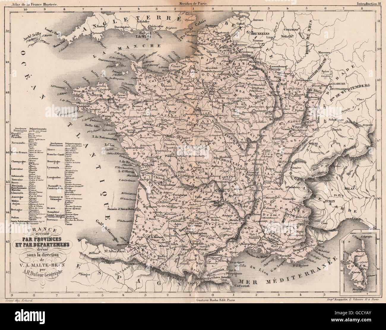FRANCE. divisée par provinces et par departements. MALTE-BRUN, 1852 old ...