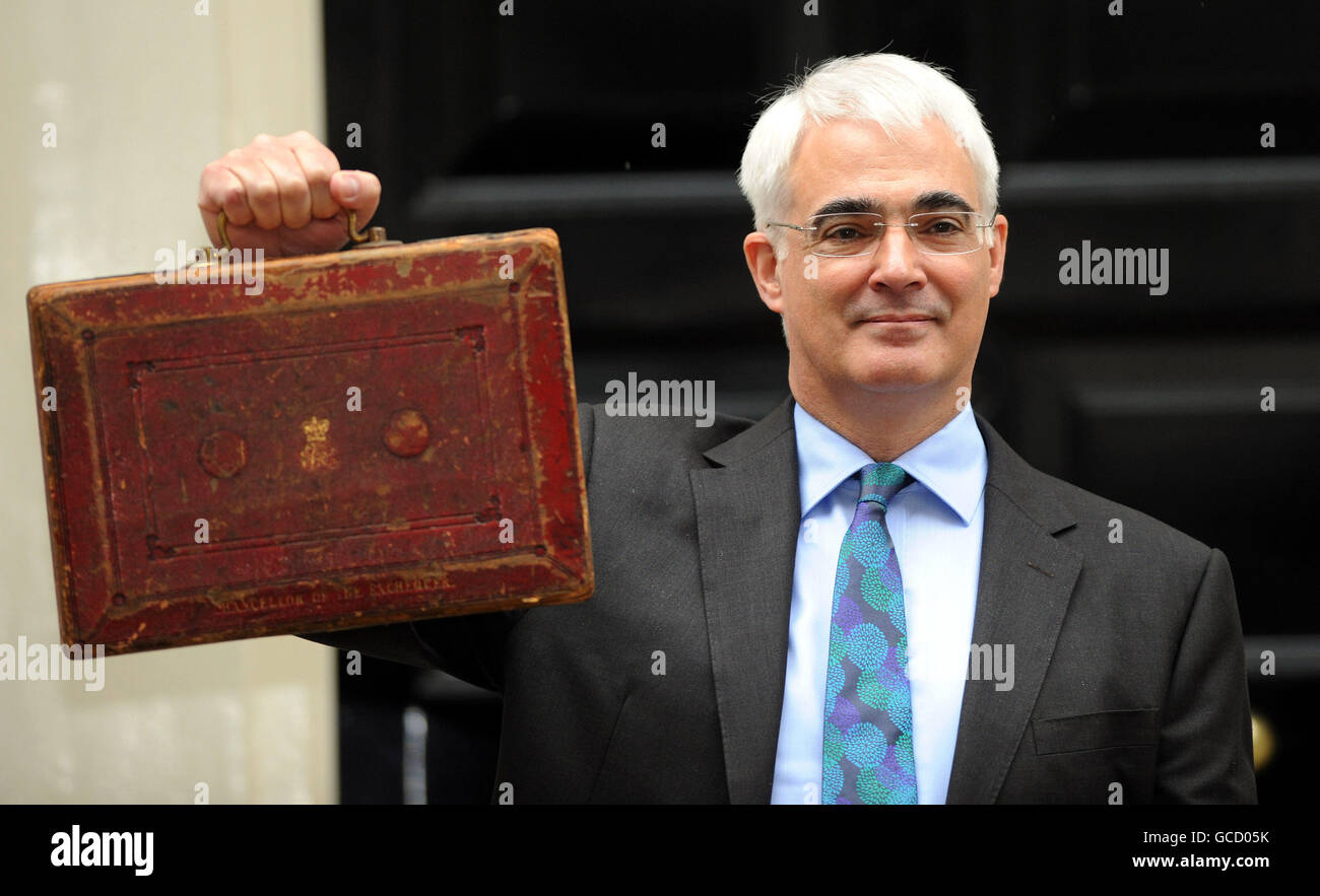 Chancellor Alistair Darling holds up his ministerial red box on the ...