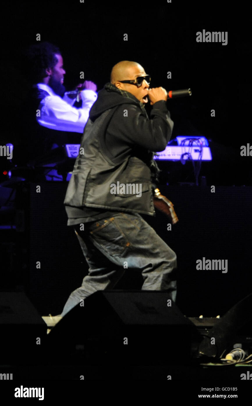 Glastonbury Festival 2008 - Day Two. Jay-Z performs on the Pyramid ...