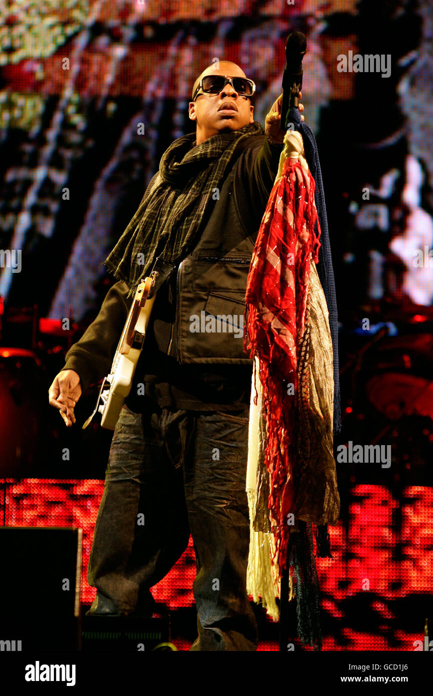 Glastonbury Festival 2008 - Day Two. Jay-Z performs on the Pyramid ...