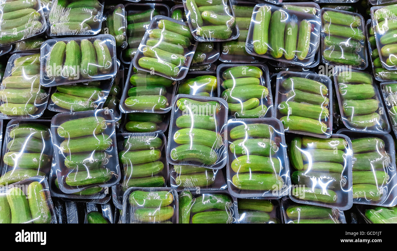 ripe cucumber in package Stock Photo - Alamy