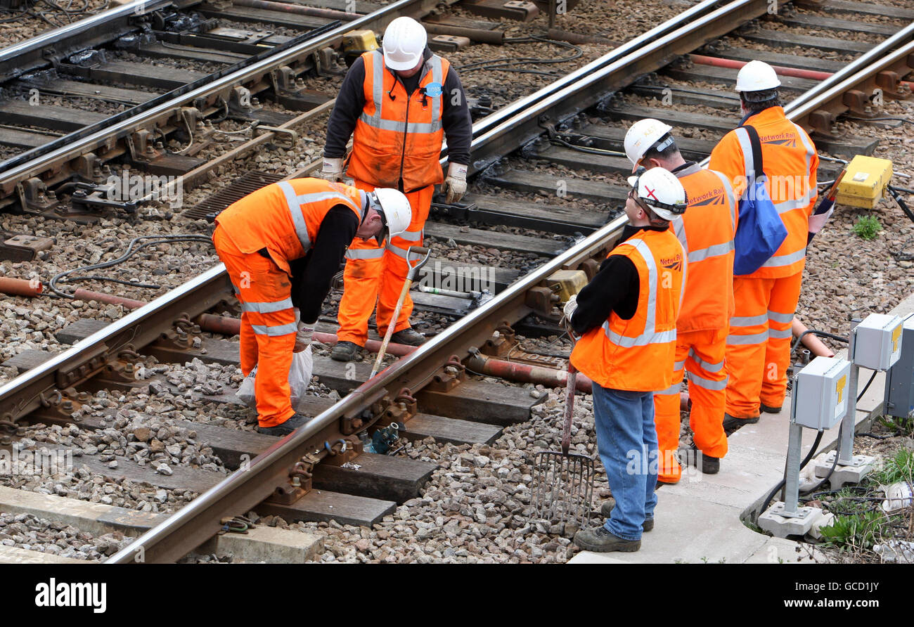 Network Rail engineers work on the track near to Cambridge City train ...