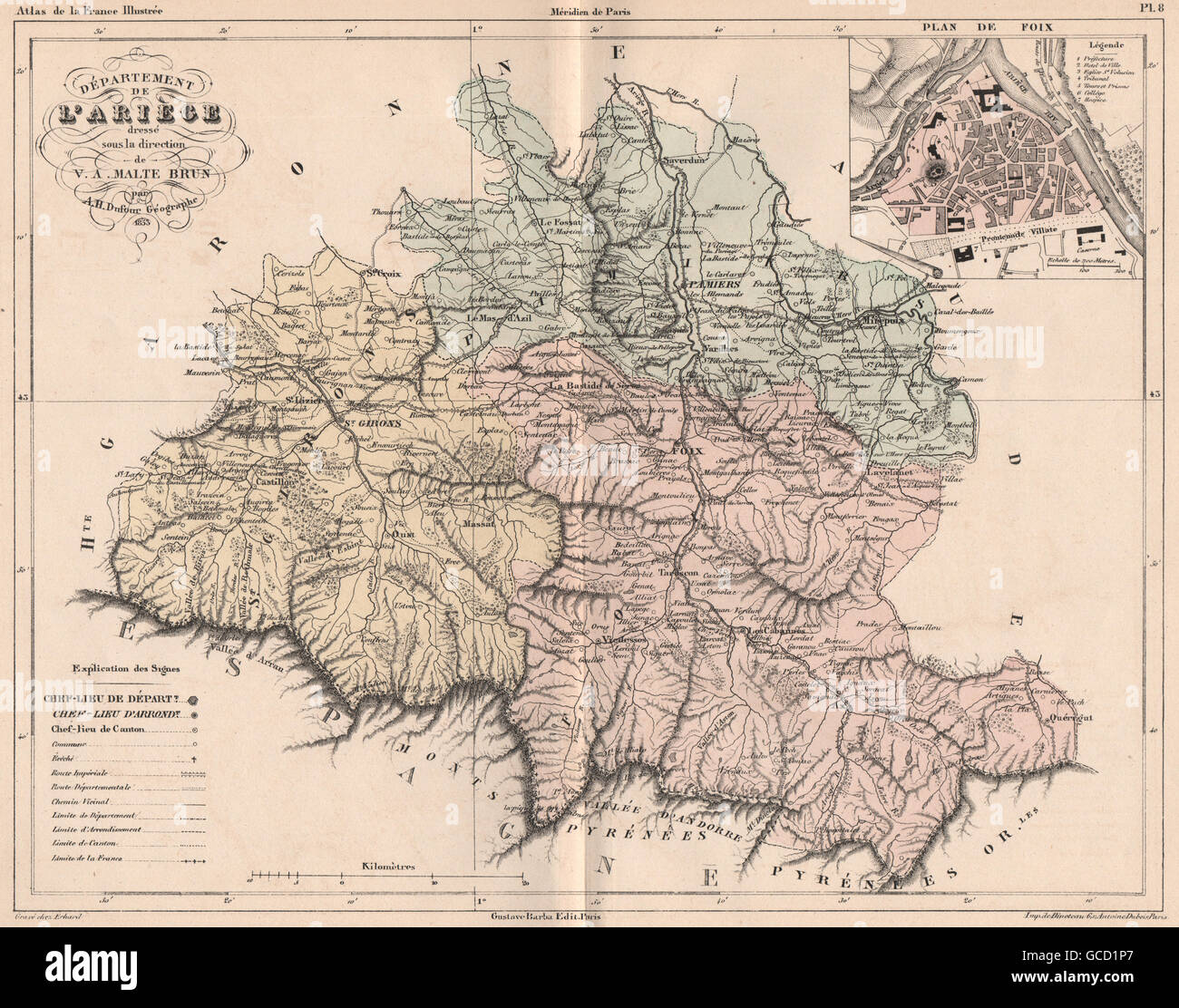 ARIÈGE. Carte du département. Ariege. Plan de Foix. MALTE-BRUN, 1852 ...