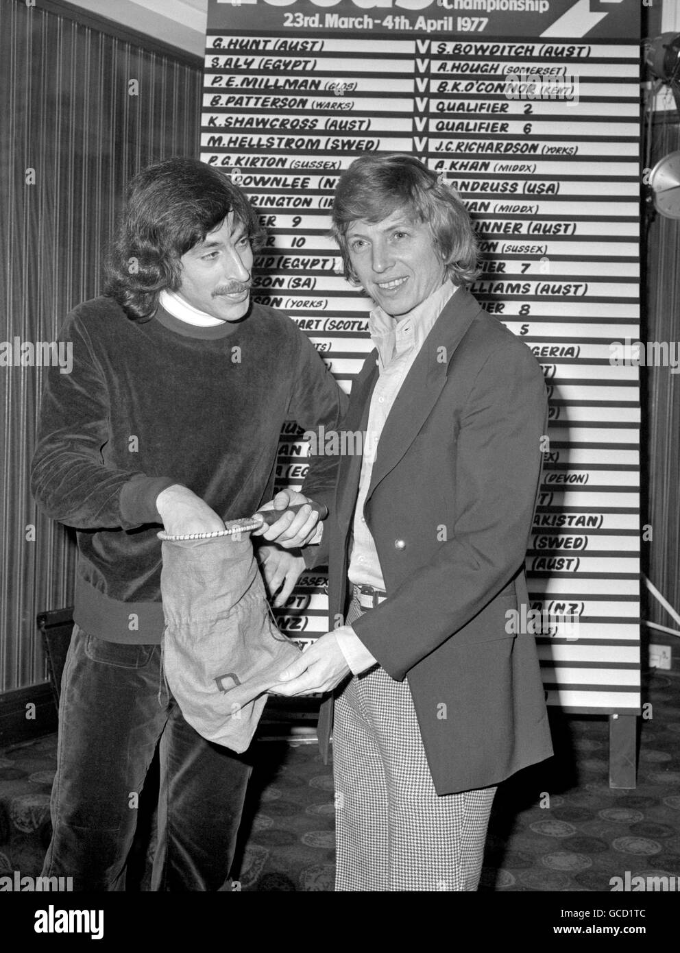 Entertainer Tommy Steele with squah player Jonah Barrington, left, when ...