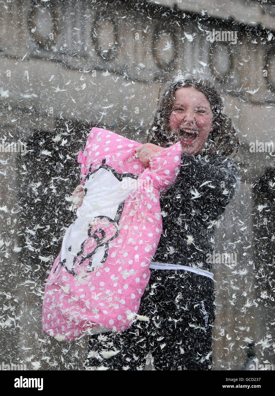 Leah Faherty, 9, from South Queensferry has a pillow fight at the Mound ...