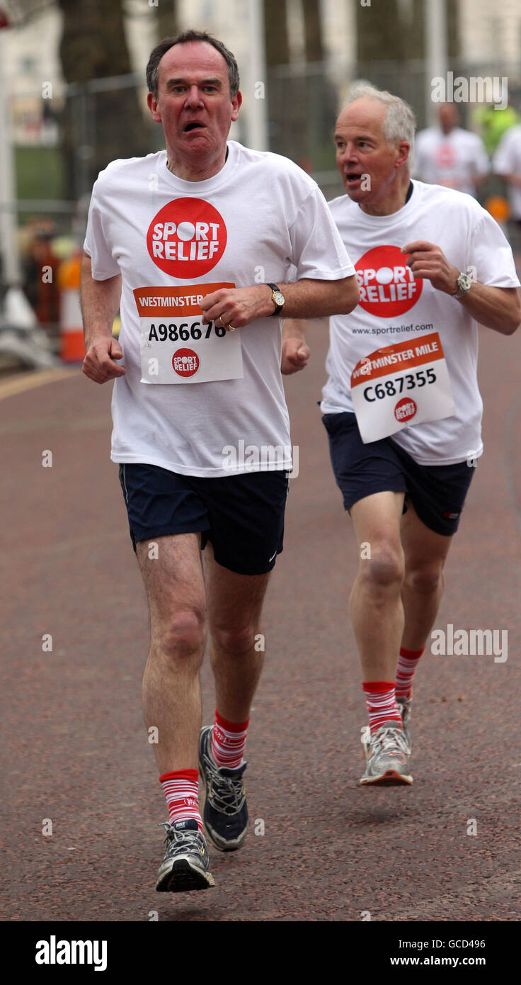 Lord Teverson (left) and Michael Jack MP reach the finish line as MPs ...