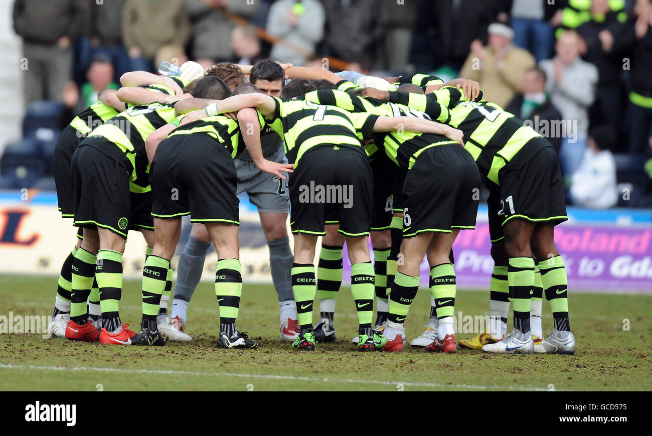 The Celtic team huddle before the Active Nation Scottish Cup match at ...
