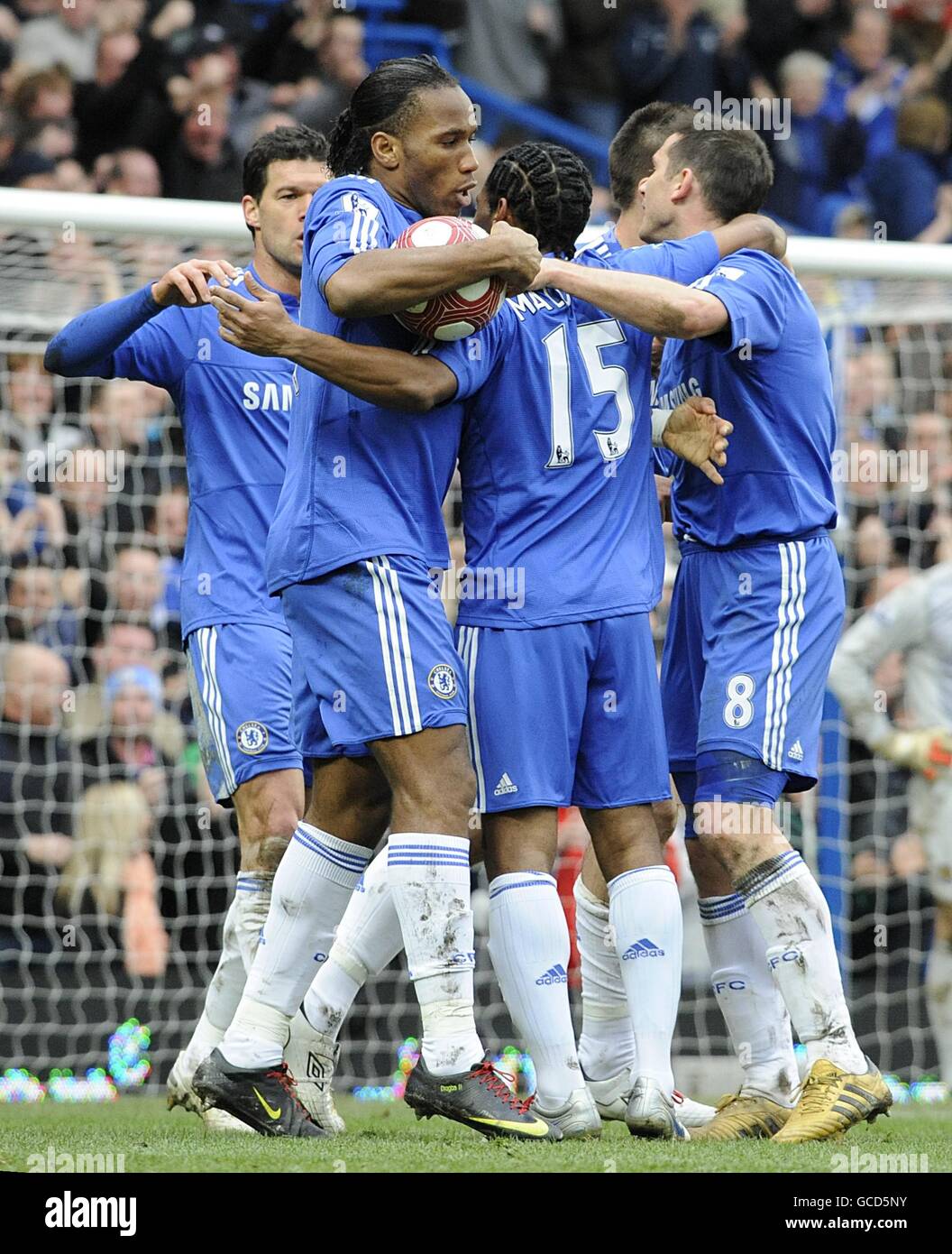 Chelsea's Didier Drogba (second left) celebrates scoring his sides ...