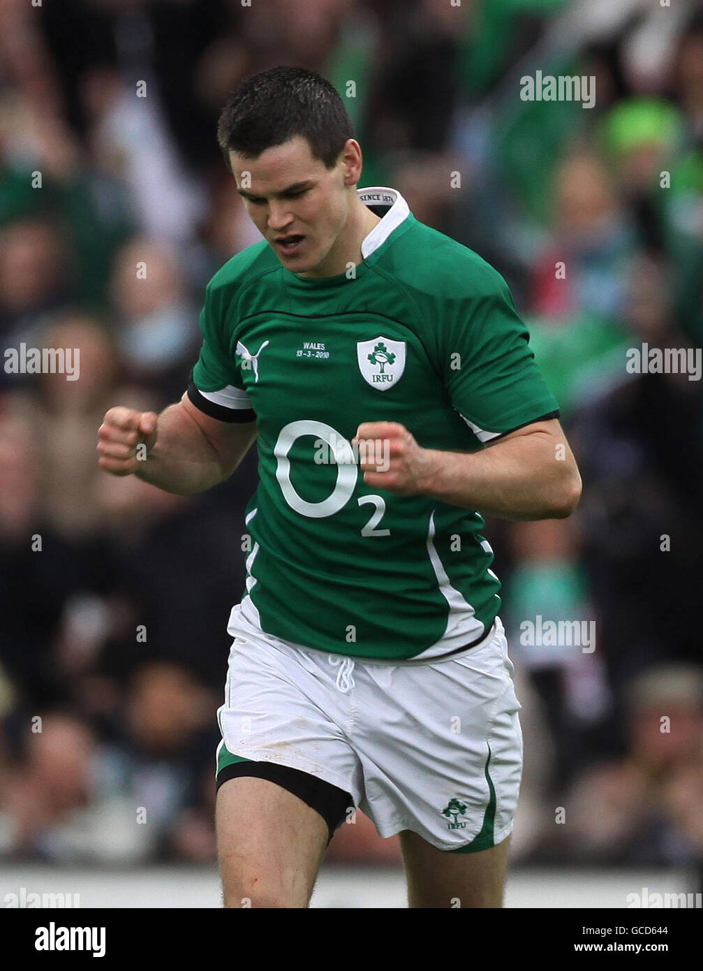 Irelands Jonathan Sexton celebrates after scoring a drop goal during ...
