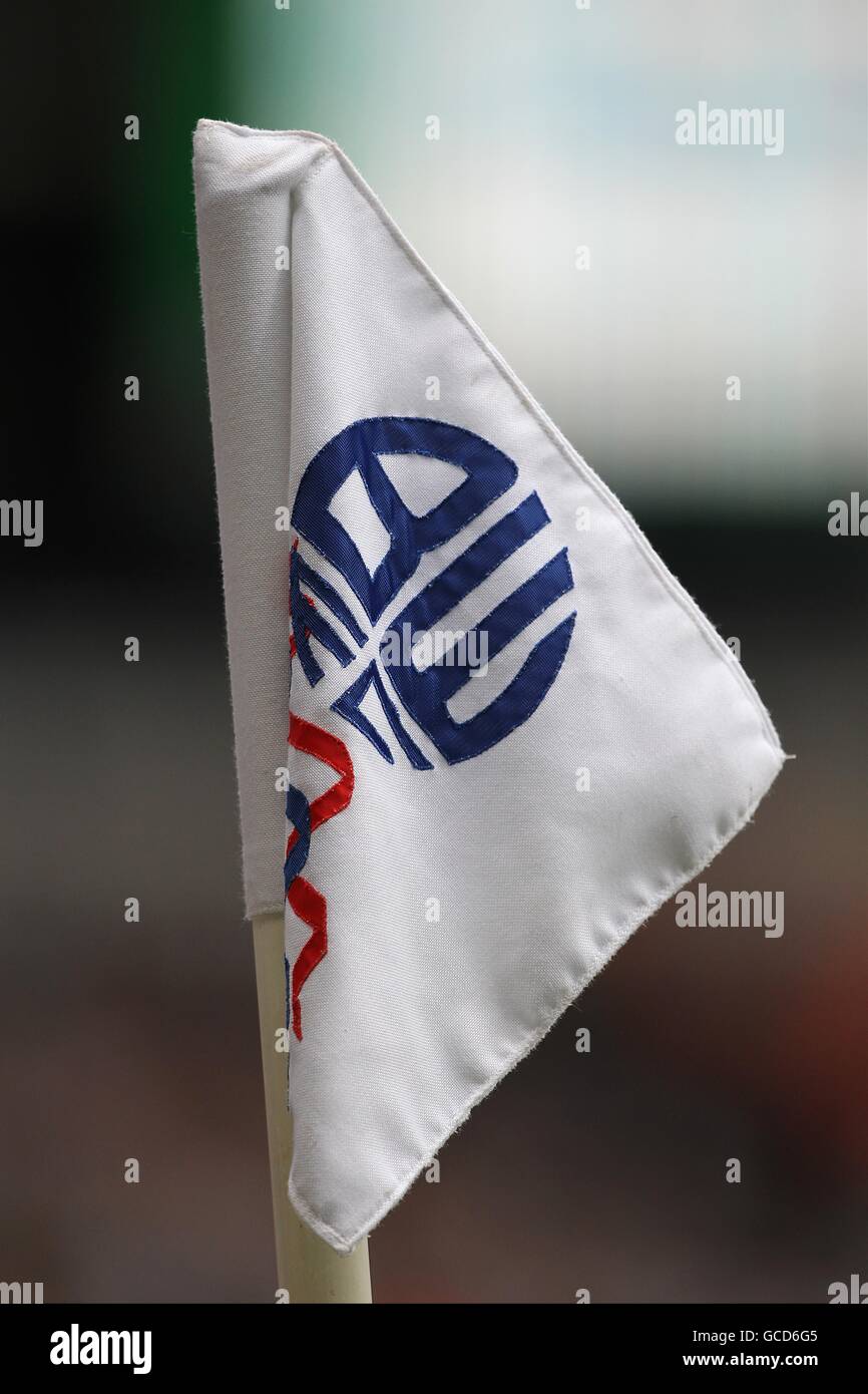 Detail on the corner flags at the Reebok Stadium, home of Bolton ...