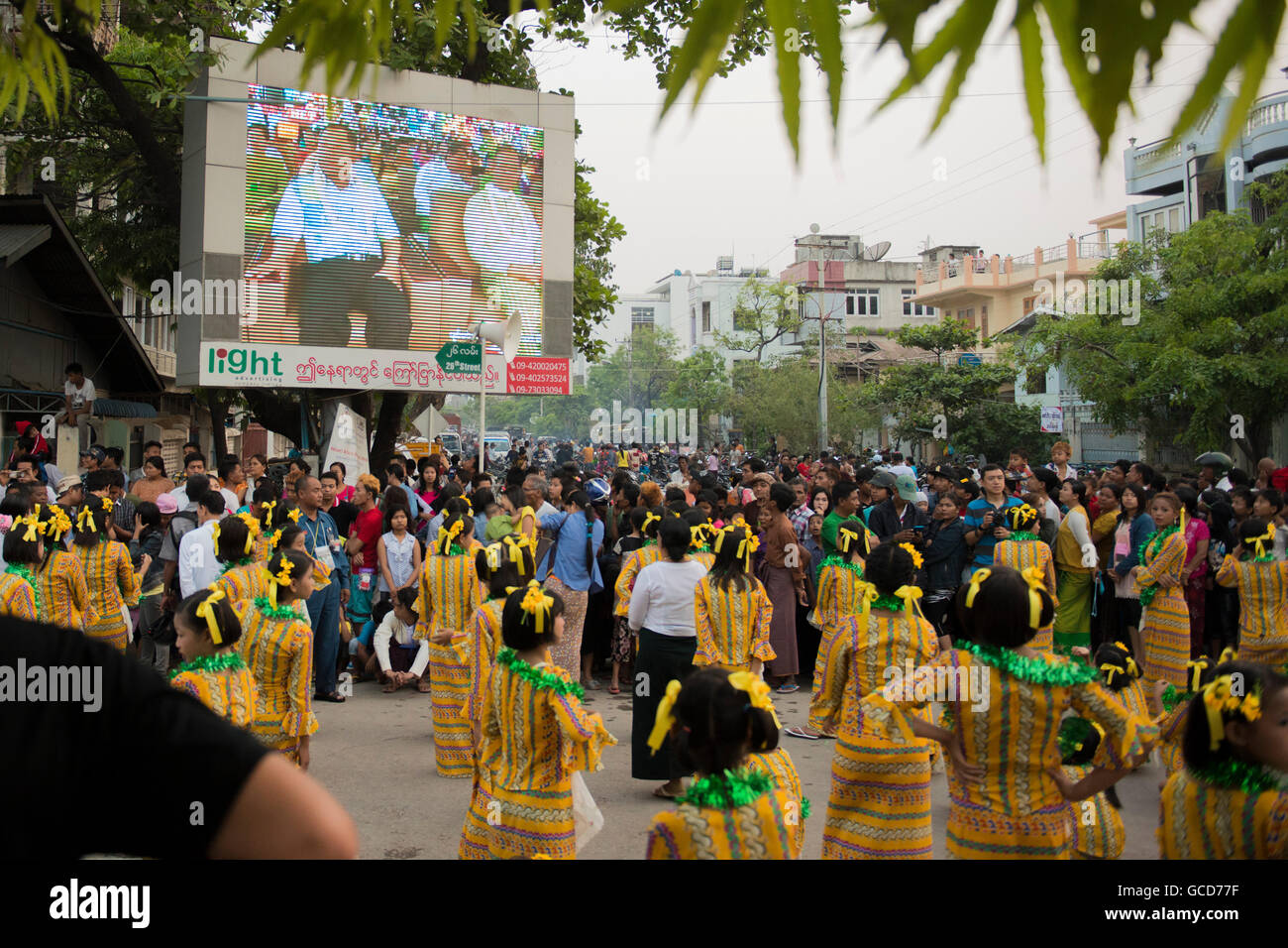 Traditional Dance Girls at the Thingyan Water Festival at the Myanmar ...