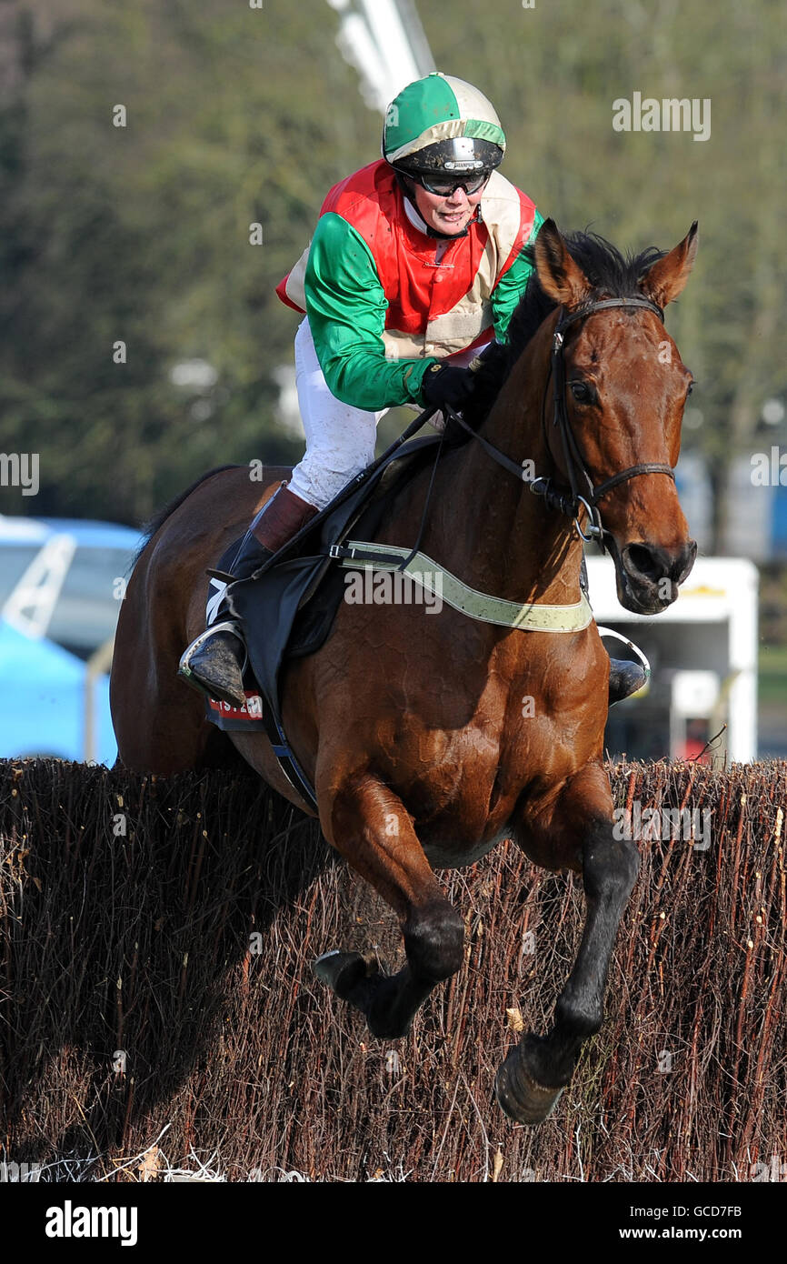 Jockey Major Erica Bridge on Garleton jumps during the Grand Military ...