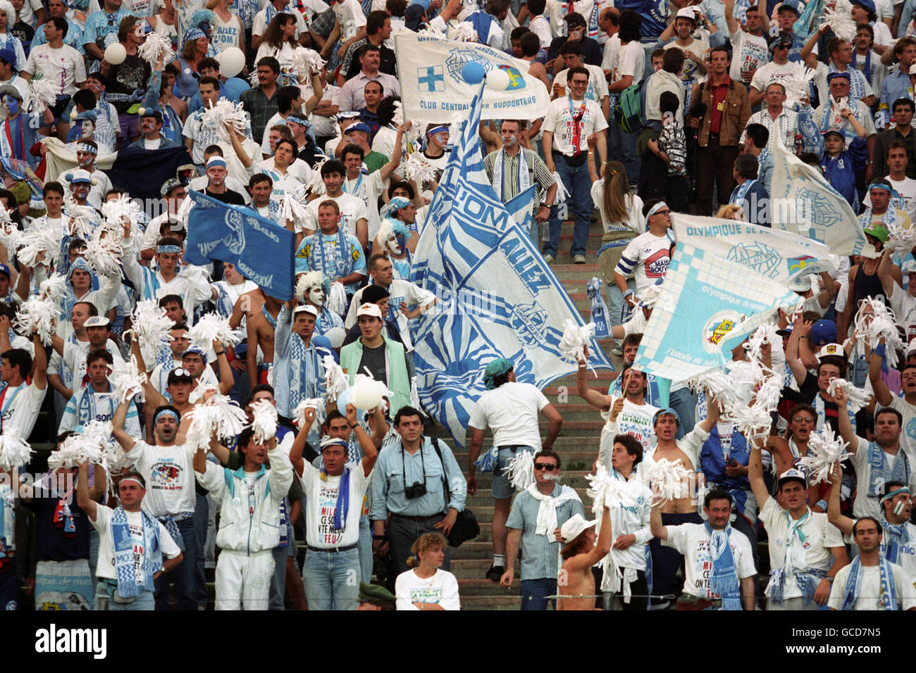 Olympique Marseille fans celebrate in the crowd during the game Stock ...