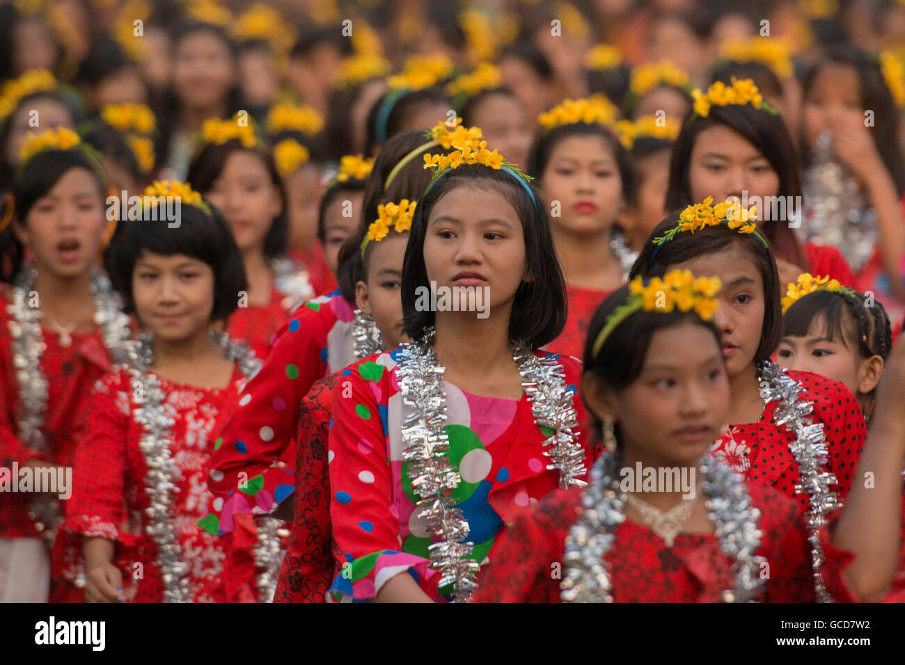 Traditional Dance Girls at the Thingyan Water Festival at the Myanmar ...