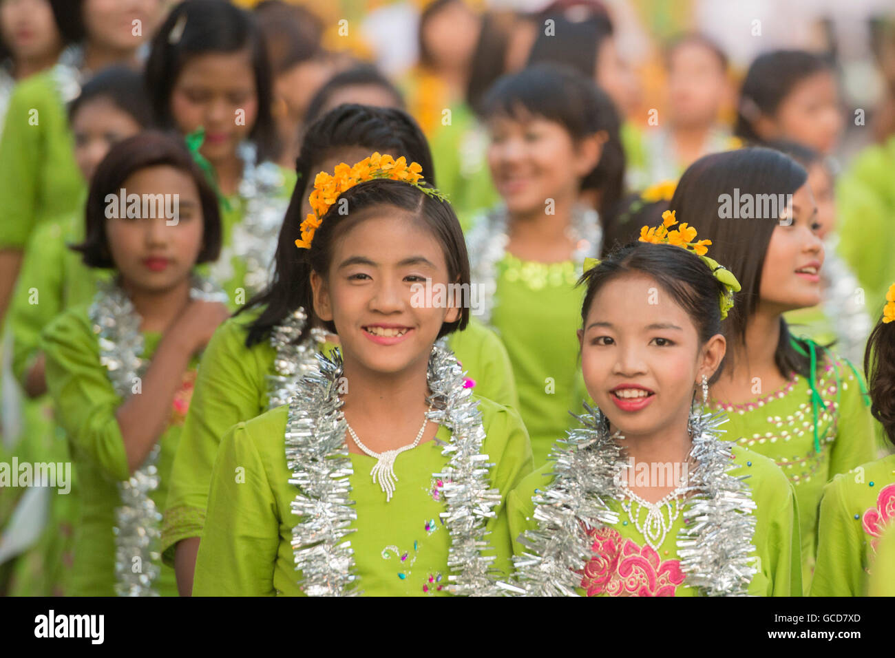 Traditional Dance Girls at the Thingyan Water Festival at the Myanmar ...