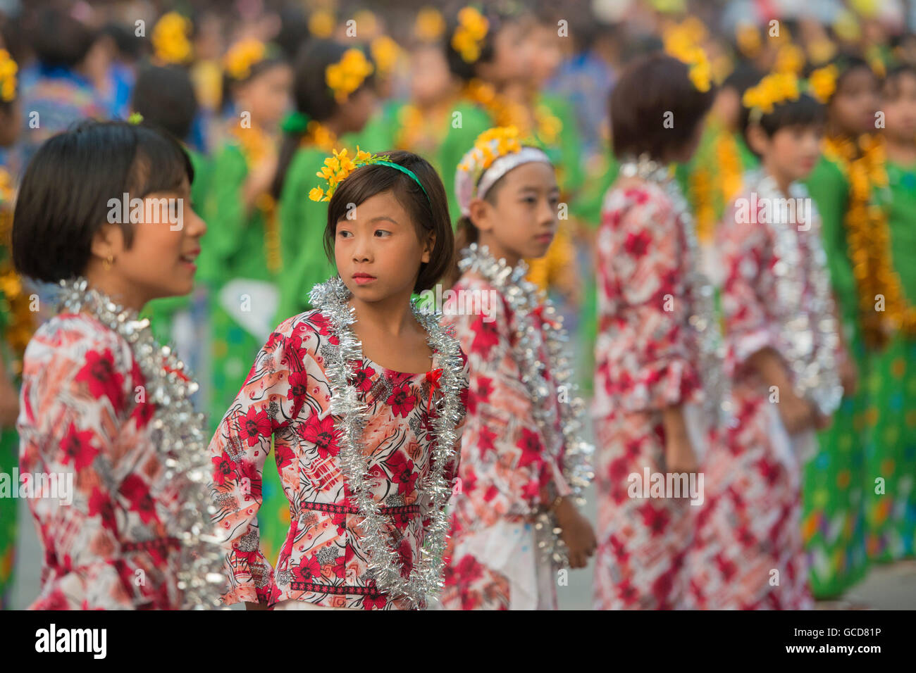 Traditional Dance Girls at the Thingyan Water Festival at the Myanmar ...