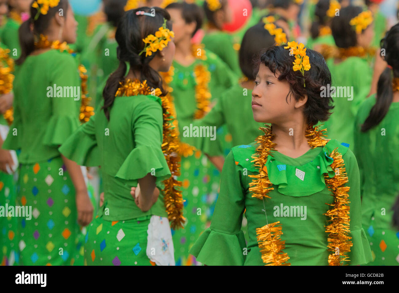 Traditional Dance Girls at the Thingyan Water Festival at the Myanmar ...