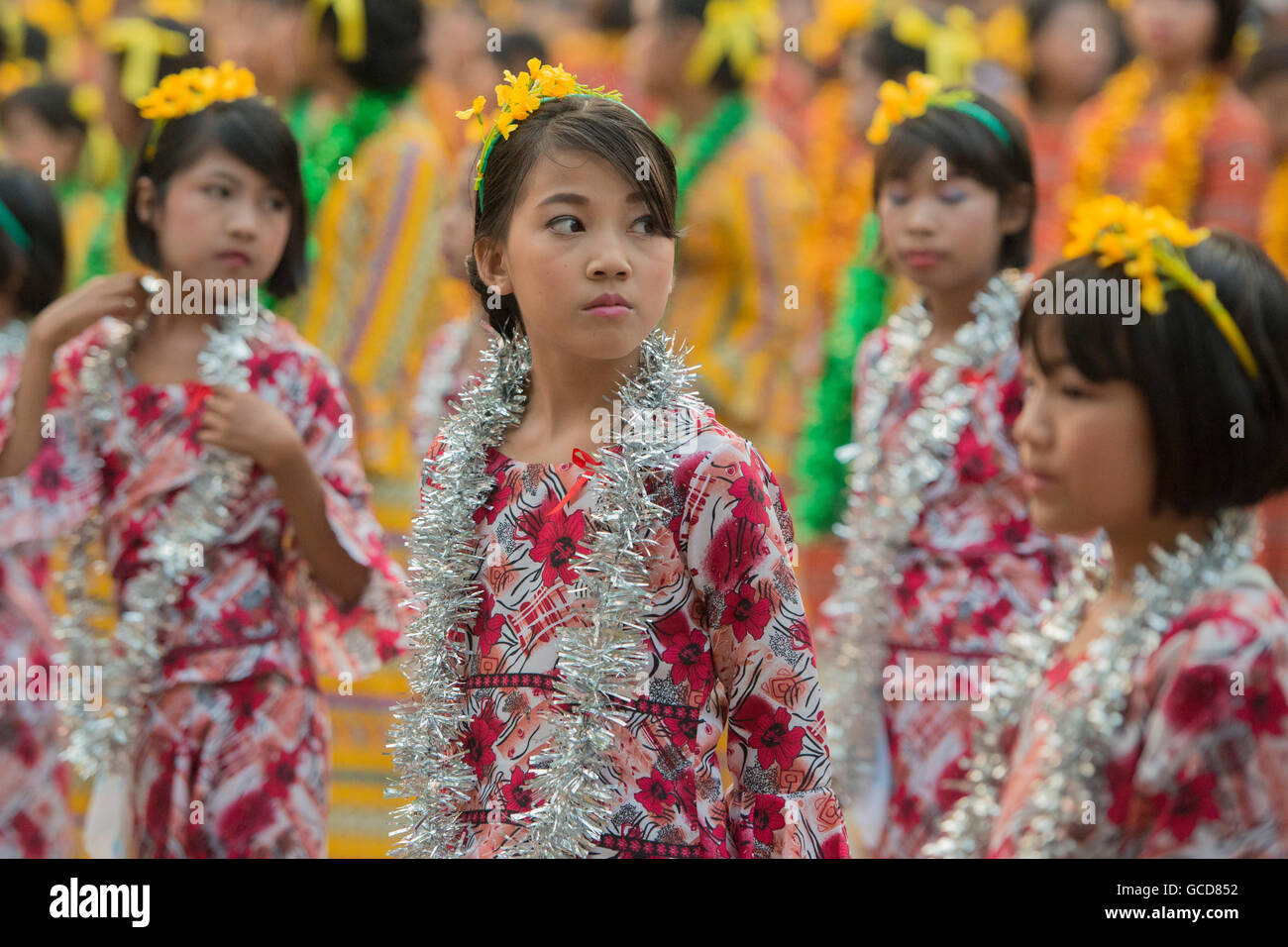 Traditional Dance Girls at the Thingyan Water Festival at the Myanmar ...